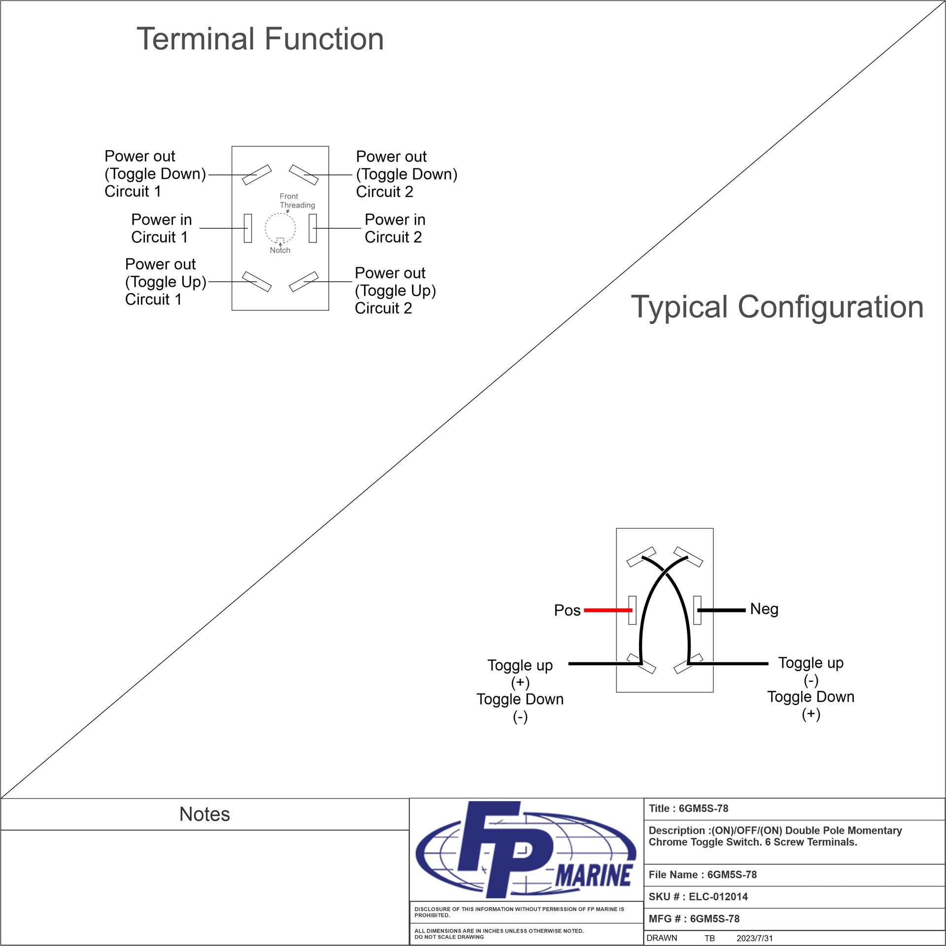 (ON)/OFF/(ON) Double Pole Momentary Chrome Toggle Switch. Carling Part ...